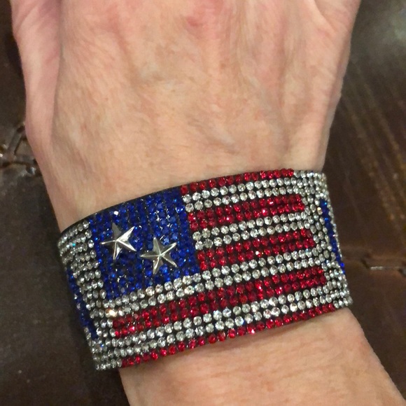Jewelry | Usa American Flag Bling Sparkle Bracelet | Poshmark